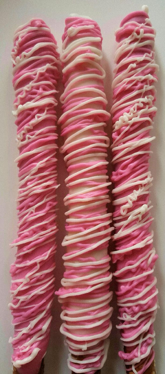 White Chocolate With Pink Drizzle Covered Pretzels! Perfect for ...