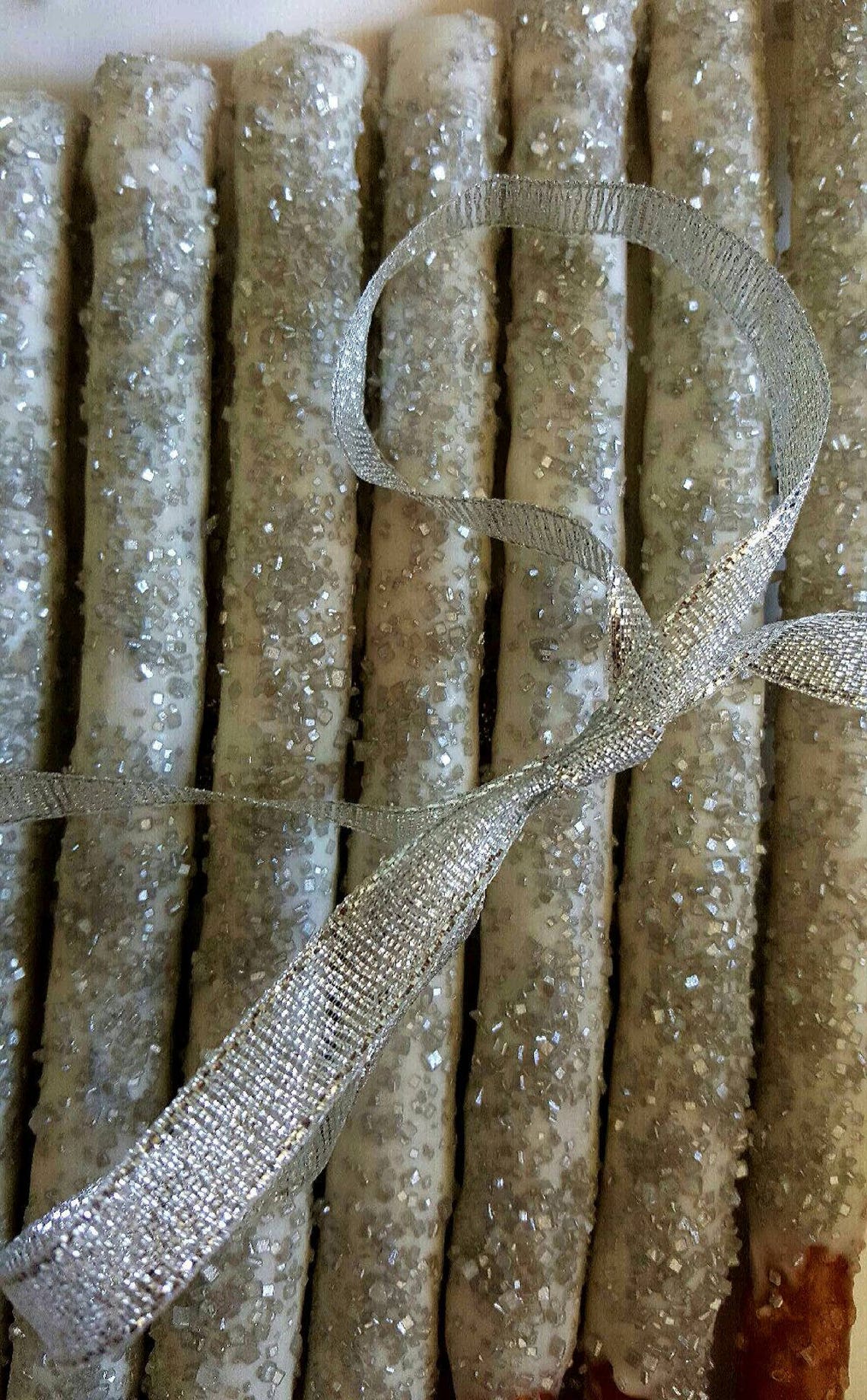 Gourmet White and Silver Chocolate Covered Pretzel Rods - Etsy