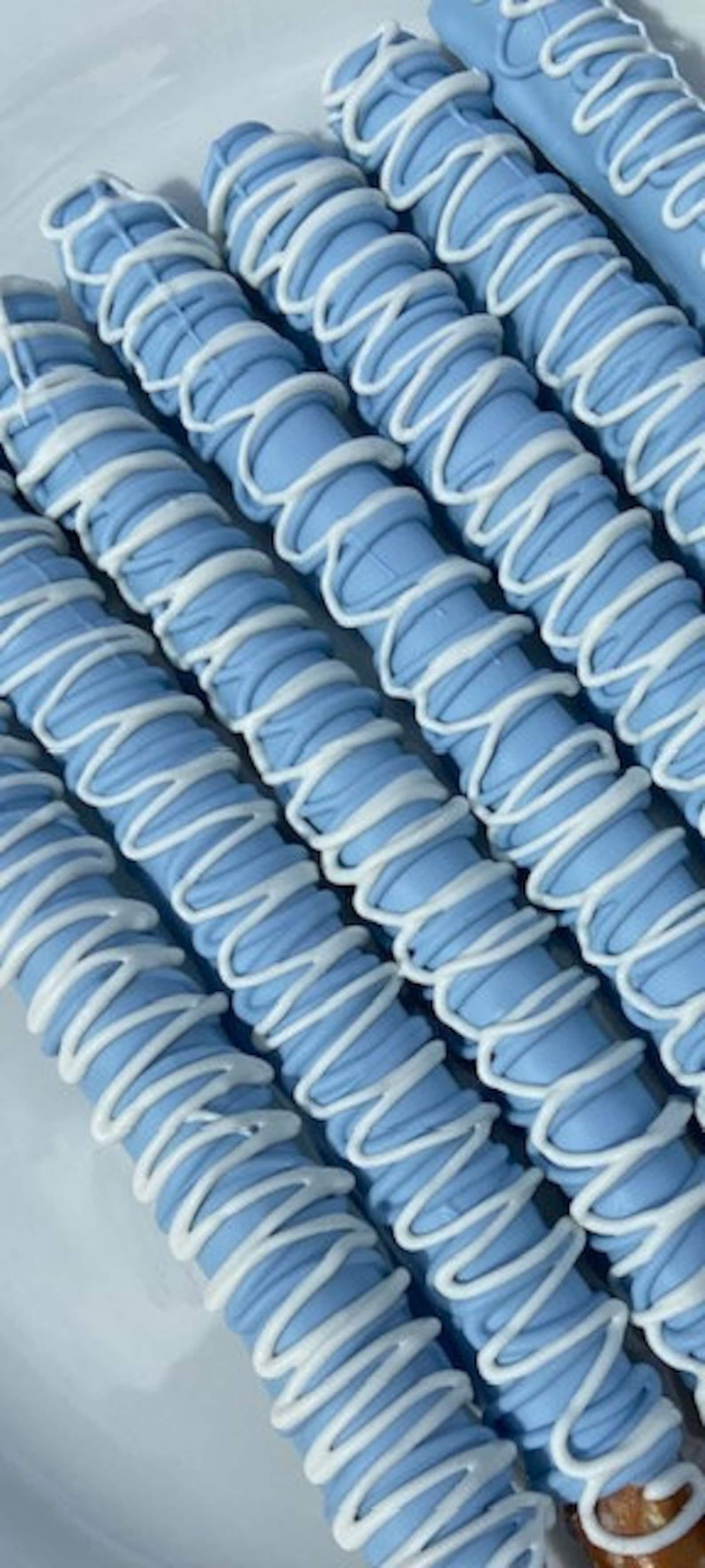 White Chocolate With Baby Blue Drizzle Covered Pretzels! Perfect for ...