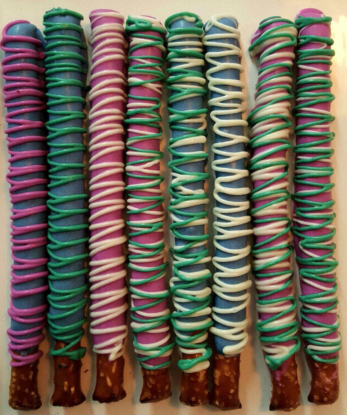 Gourmet Chocolate Covered Pretzels Rods Blue and Lavendar | Etsy