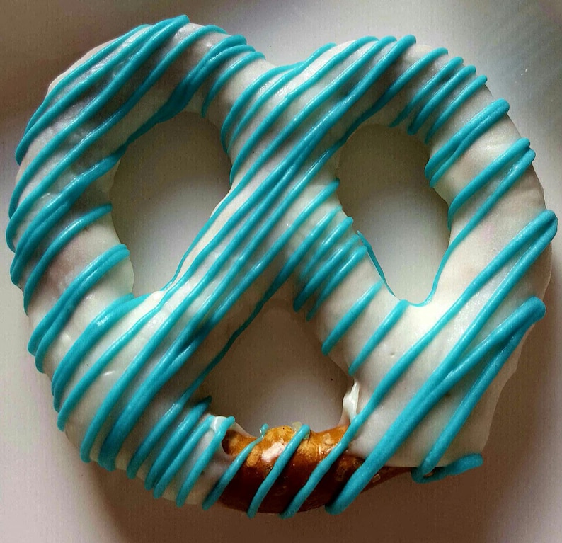 Gourmet White Chocolate Covered Pretzels! Blue Drizzle Decor! Baby ...