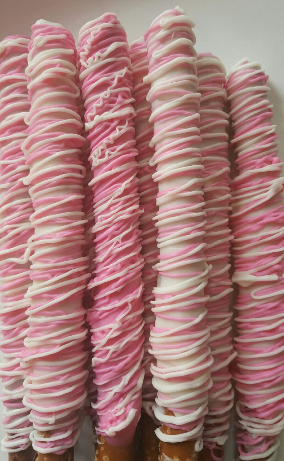 White Chocolate With Pink Drizzle Covered Pretzels! Perfect for ...