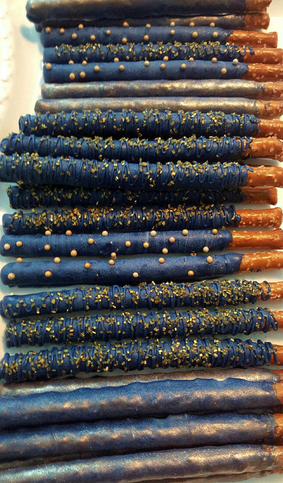 Gourmet Navy and Rose Gold Chocolate Covered Pretzel Rods With | Etsy