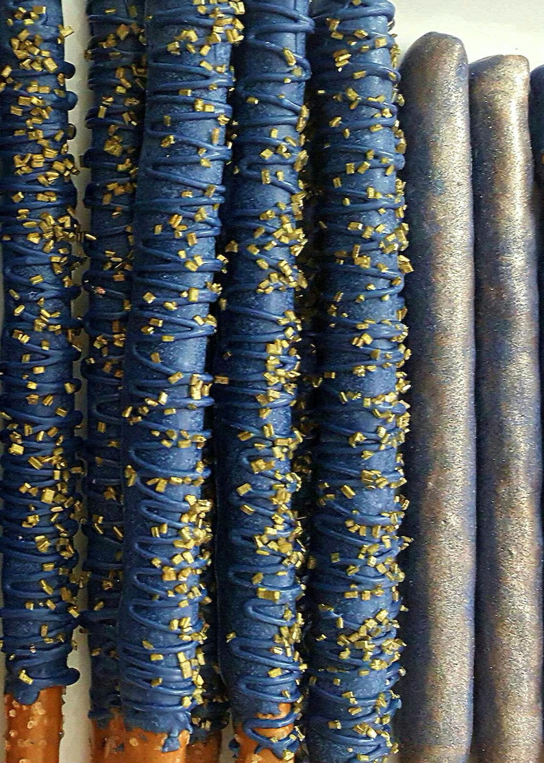 Gourmet Navy and Rose Gold Chocolate Covered Pretzel Rods With - Etsy