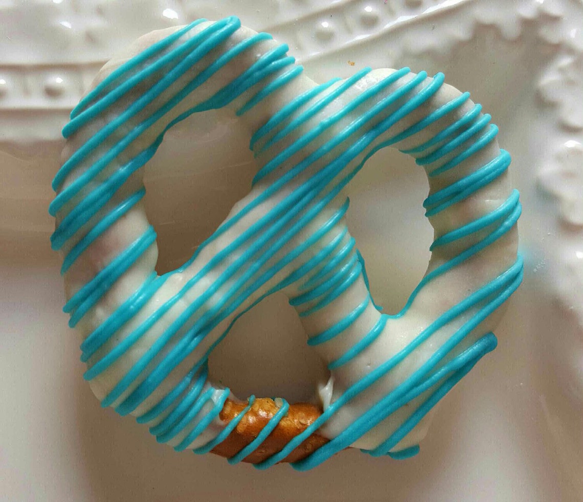 Gourmet White Chocolate Covered Pretzels Blue Drizzle Decor - Etsy