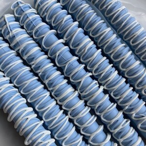 White Chocolate With Baby Blue Drizzle Covered Pretzels! Perfect for ...