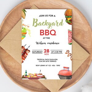 Editable BBQ Invitation Template | Canva Backyard Party Invite ...