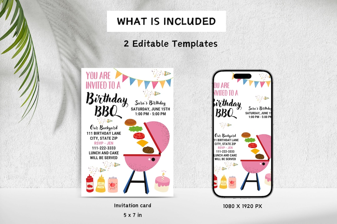 Editable Birthday BBQ Invitation | Canva Party Invite | Summer Cookout ...