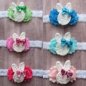 Easter Bunny Lace Headband Chiffon Flower Bunny Head Headband Custom ...