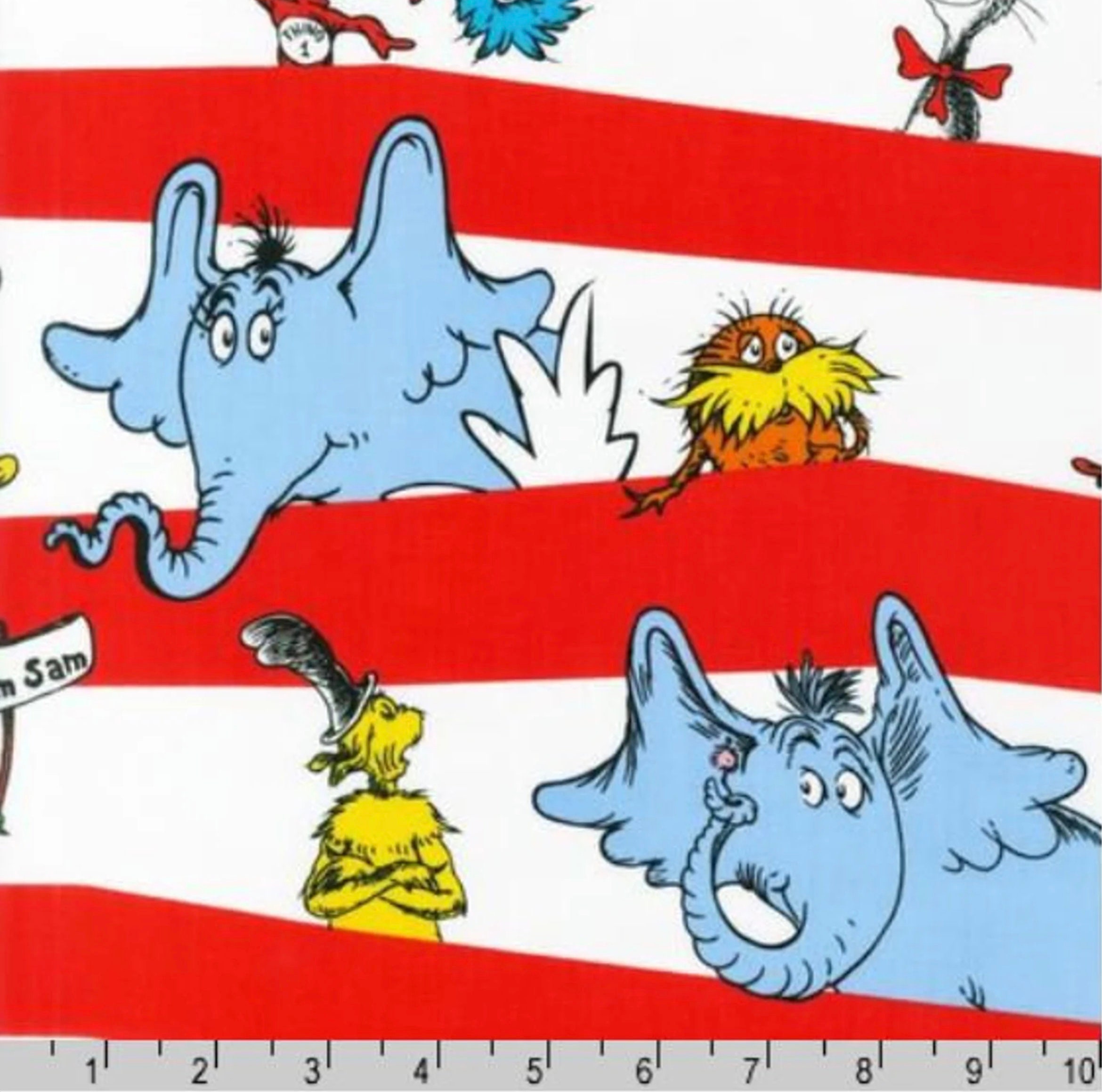 Dr. Seuss Fabric by the Yard Celebrate Border Stripe: White Background ...