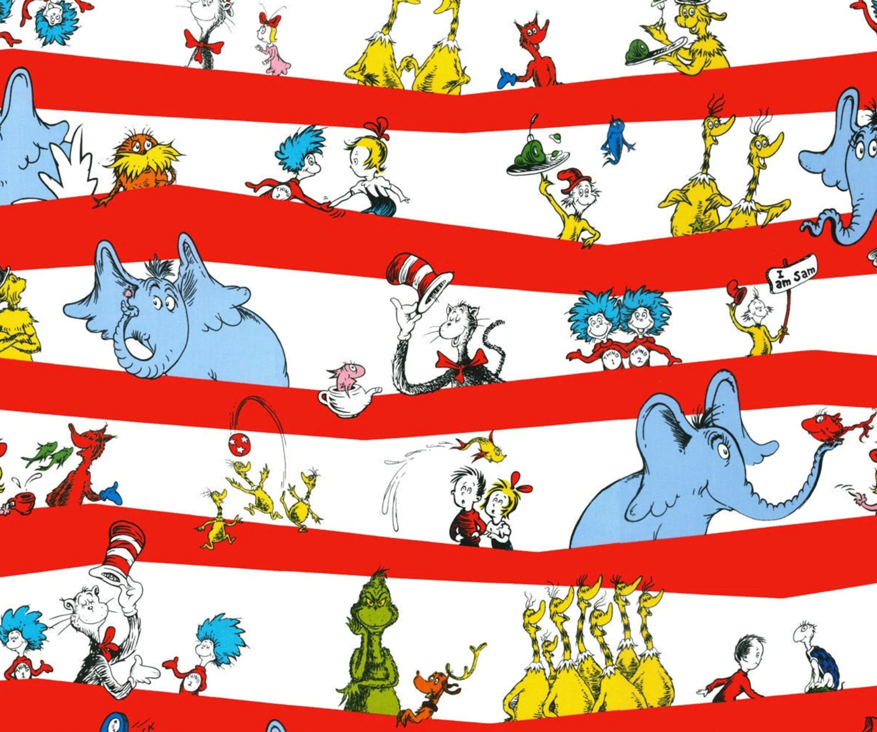 Dr. Seuss Fabric by the Yard Celebrate Border Stripe: White Background ...
