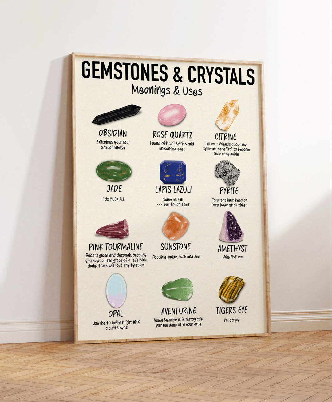 Crystal Poster With Silly Meanings - A4 & A3 - Novelty and Fun Gemstone ...