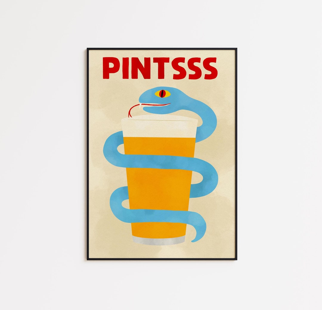 Pints - Snake Beer Wall Art - Bold, Funky and Vibrant Poster - Fun ...