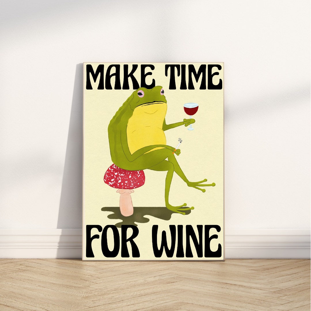Frog With Wine Illustration - Wall Art Print - A4 & A3 Print Sizes - Fun and Groovy Gift Idea - Etsy