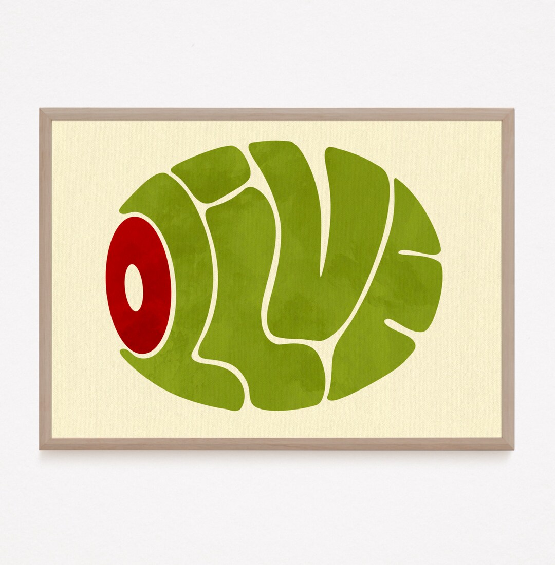 Stuffed Olive Print Bauhaus Style Wall Art Food Illustration Retro ...