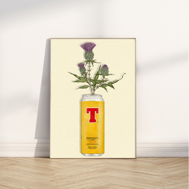 Tennents Lager & Thistle Flowers Art Print: Scottish Novelty Gift ...