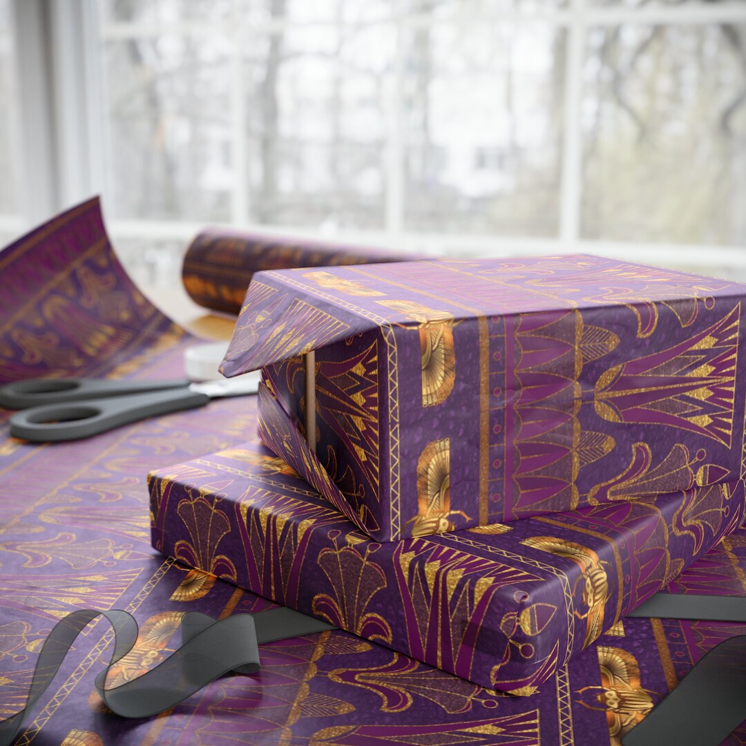 Gold and Magenta Purple Scarab Wrapping Paper - Ancient Egypt Giftwrap ...