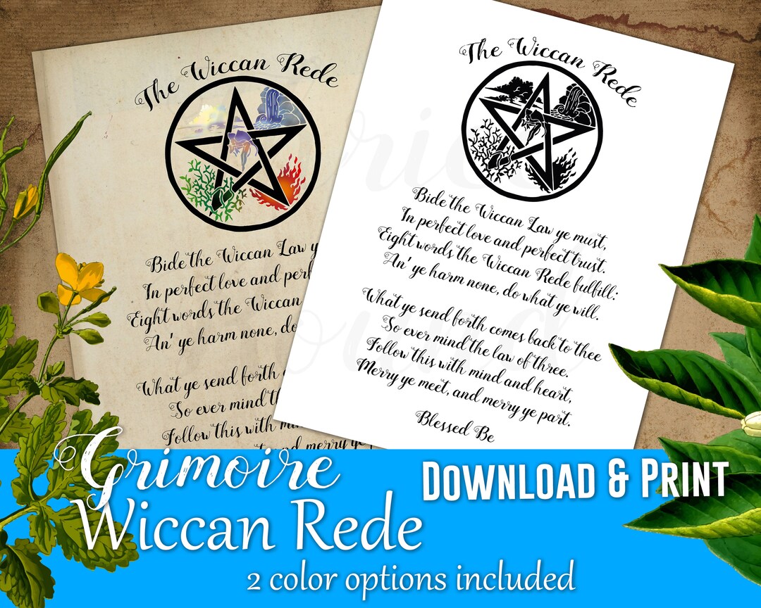 Wiccan Rede Printable - Book of Shadows Page, Elemental Pentagram ...