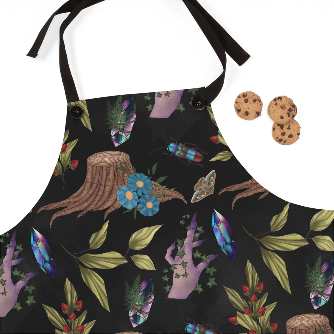 Kitchen Witch Apron - Featuring Crystals, Berries, Trees and Witchy ...
