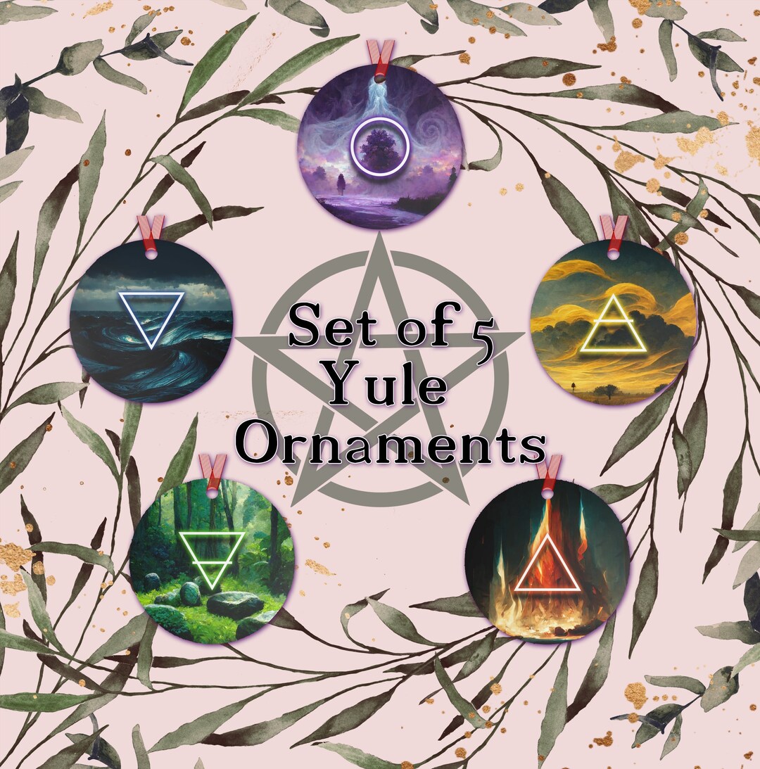 SET of 5 Yule Ornaments - Elements Earth Air Fire Water Spirit Triangle ...