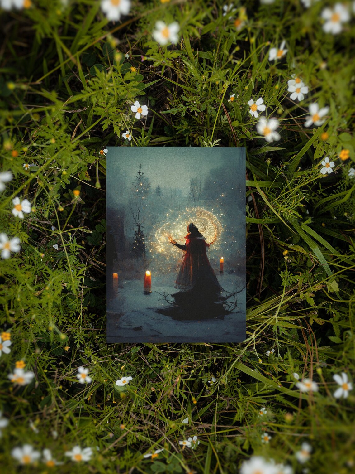 Winter Witch Flat Card - Yule Decor - 5x7 or 5x5 Square - Winter Altar ...