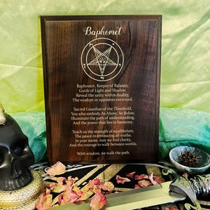 BAPHOMET Prayer Plaque | Wood Altar Decor | Pagan Wall Hanging | Invocation Plaque for Baphomet ...