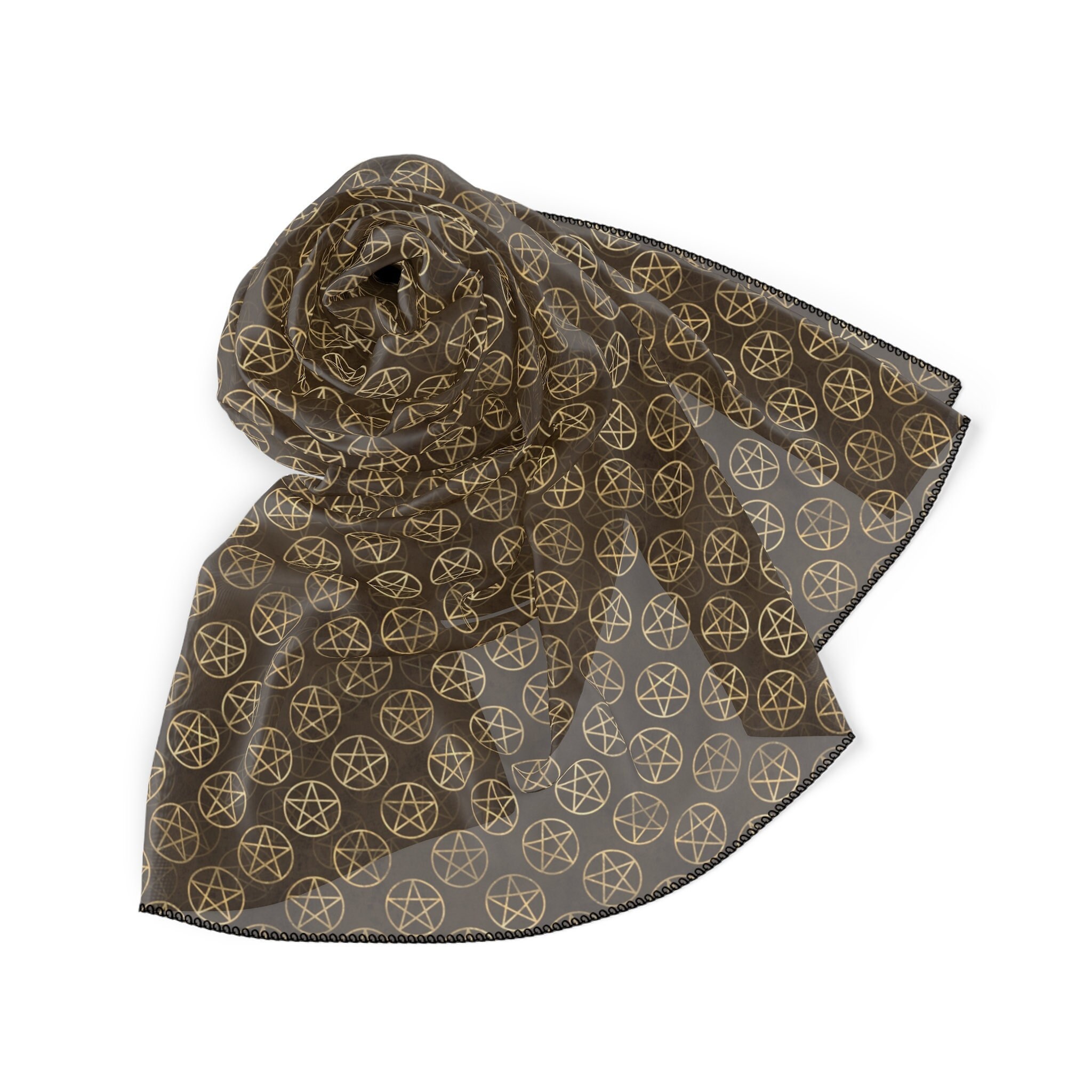 Brown & Gold Pentagram Veil | Head Scarf | Witchy Head Covering for ...