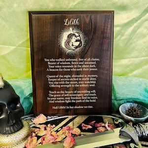 LILITH Prayer Plaque | Wood Altar Art | Serpent Moon Goddess Wall ...