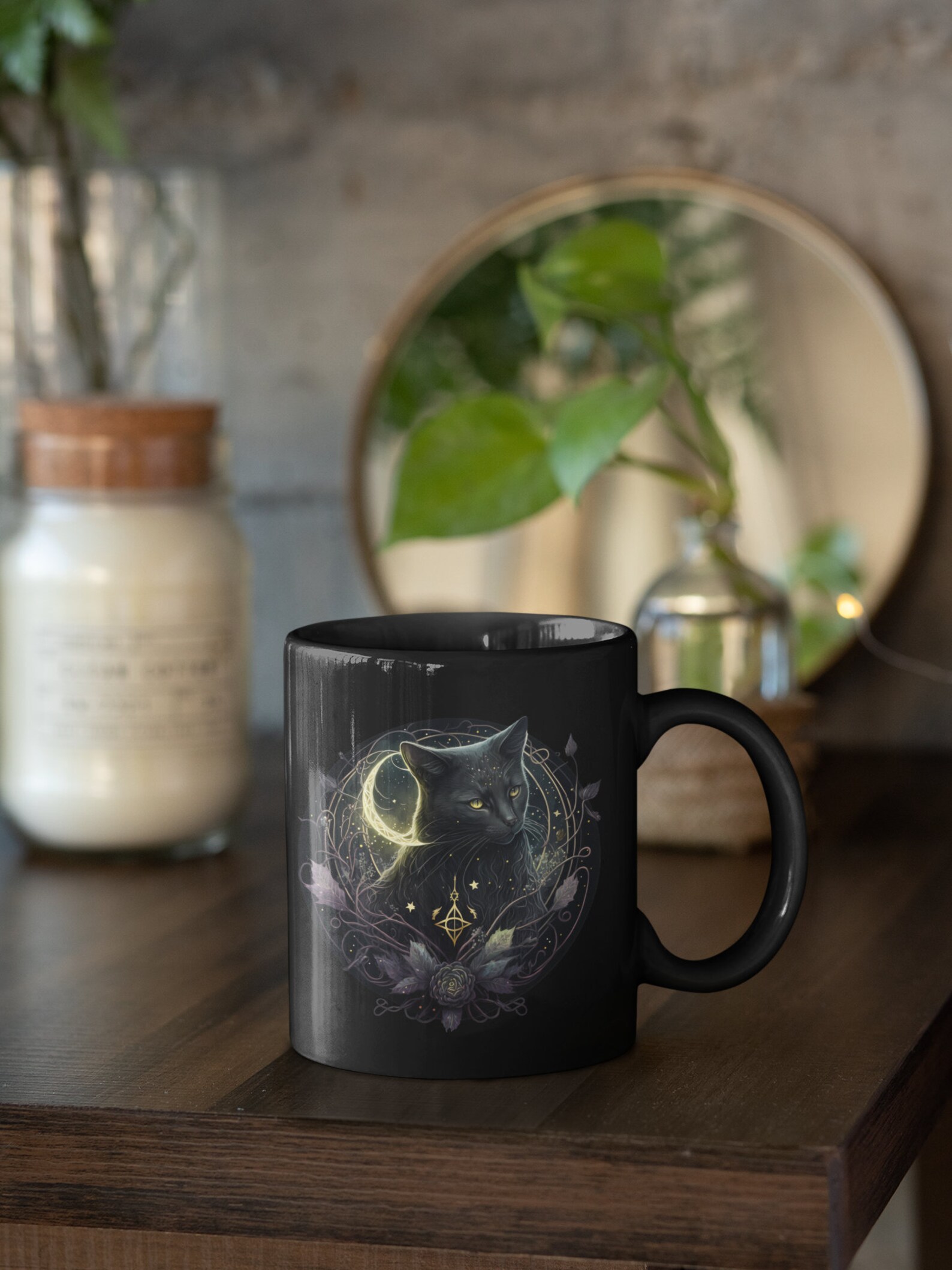 Black Cat Witch's Familiar Mug - 11oz Black Mug - Witch Pagan Mug ...