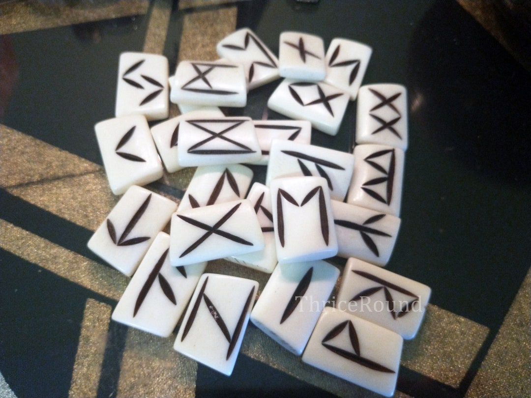 Bone Runes Full Set Hand Carved Water Buffalo Bone Divination Norse ...