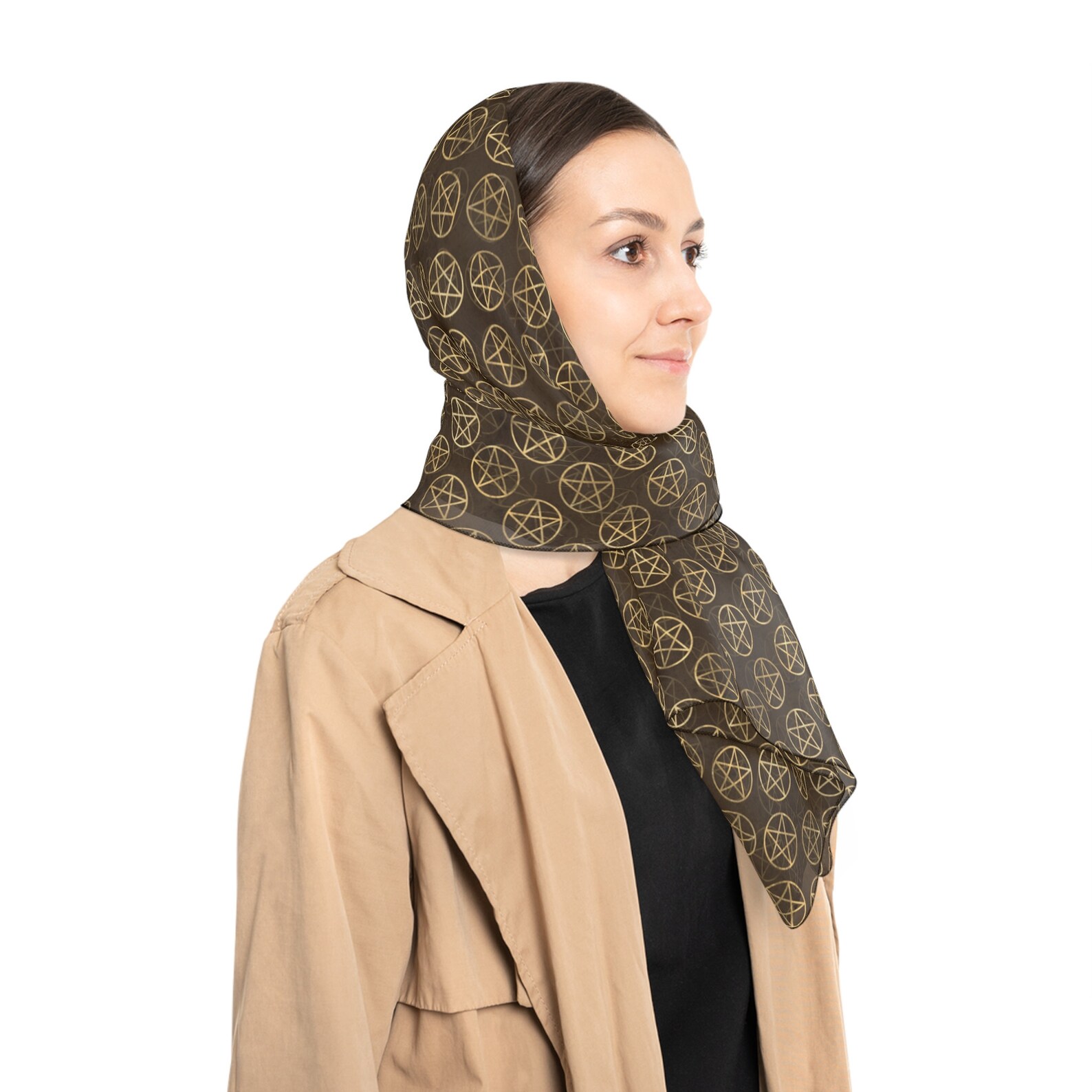 Brown & Gold Pentagram Veil | Head Scarf | Witchy Head Covering for ...