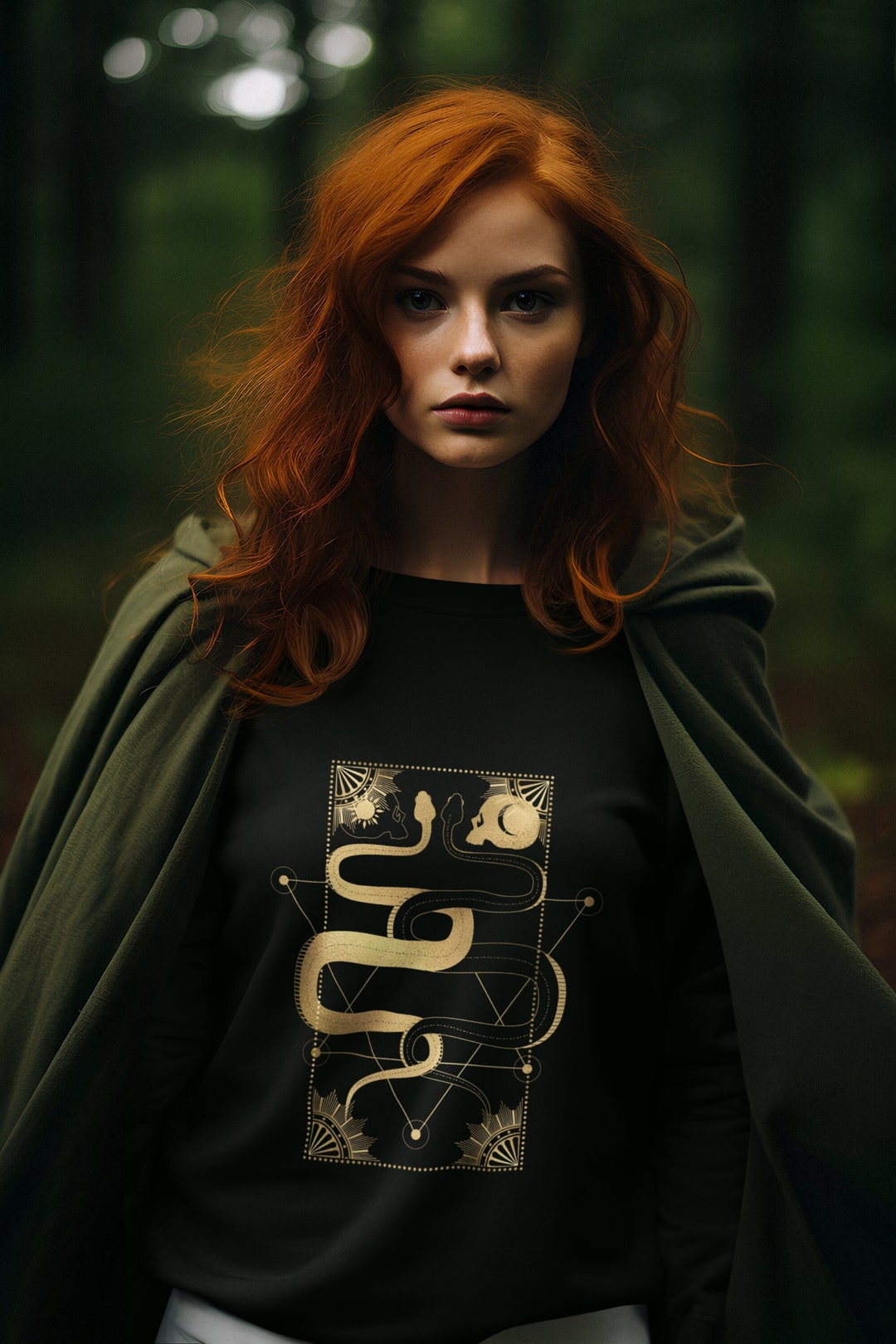 Organic Cotton Witchy Sweatshirt Gold Esoteric Snakes Unisex Tarot ...