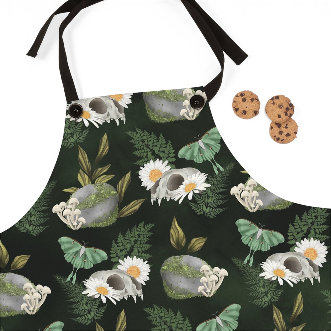 Kitchen Witch Apron - Featuring Skulls, Moths Mushrooms, Botanicals ...