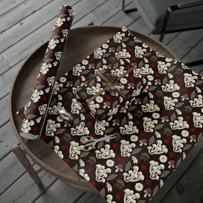 Mushroom Wrapping Paper - Yule Giftwrap - Witch Mushrooms Moths and ...