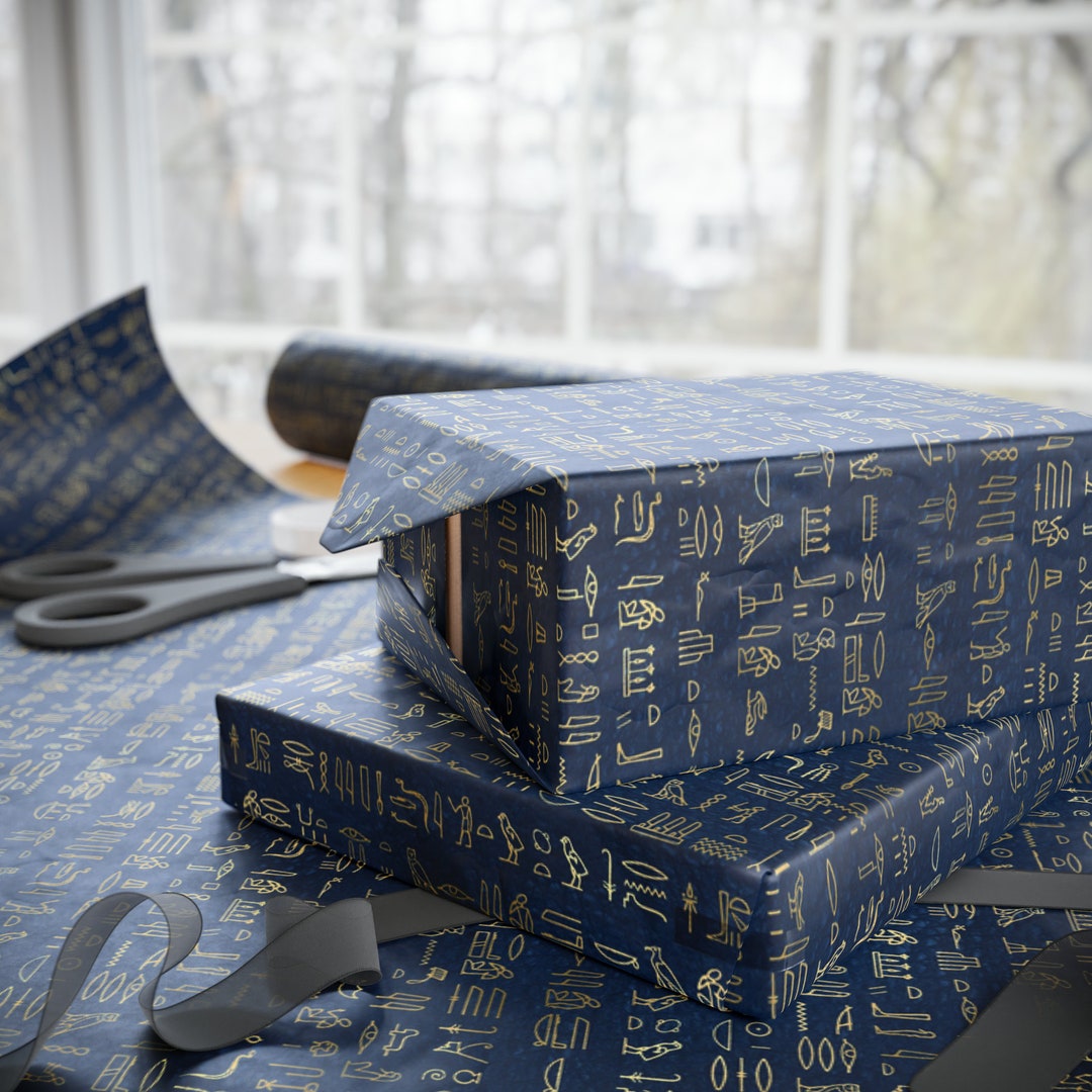 Gold and Blue Ancient Egyptican Hieroglyphics Wrapping Paper - Great ...