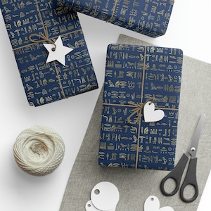 Gold and Blue Ancient Egyptican Hieroglyphics Wrapping Paper - Great ...
