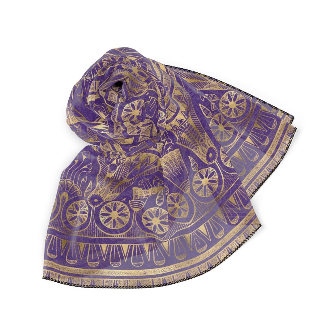 Purple & Gold Ancient Egypt Pattern Veil | Head Scarf | Witchy Scarf ...
