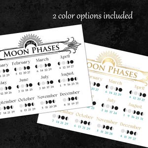 Lunar Calendar 2025 Moon Phase Calendar Book of Shadows Page Printable ...