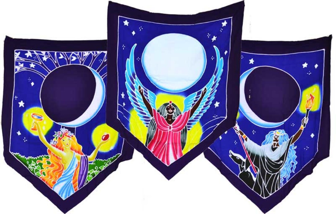 Triple Moon Goddess Prayer Flags set of 3 Pagan Flags Wiccan Flags ...