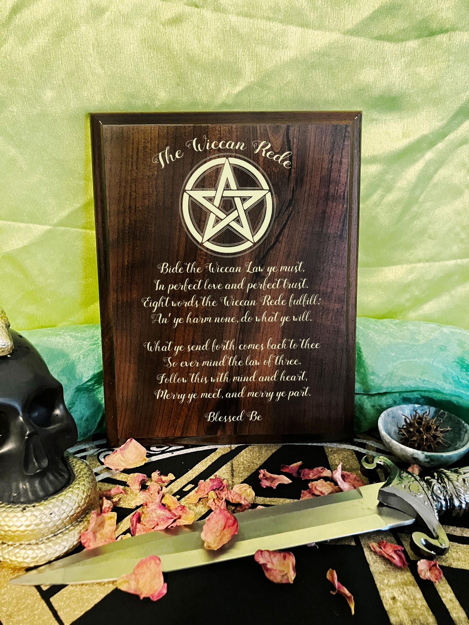 Wiccan Rede Wall Plaque - Pentagram Design - Wooden Wall Hanging Wiccan ...