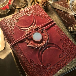 Handmade Book of Shadows | 5x7" Small Leather Bound Triple Moon Goddess ...