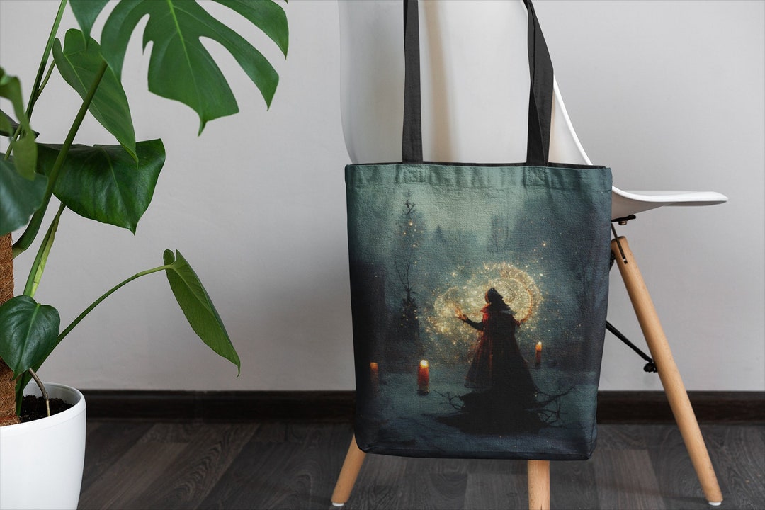 Witchy Tote Bag - Witch Casting a Circle on a Cold Winter's Night ...