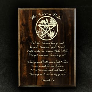 Wiccan Rede Wall Plaque - Elemental Pentagram Design - Wooden Wall ...