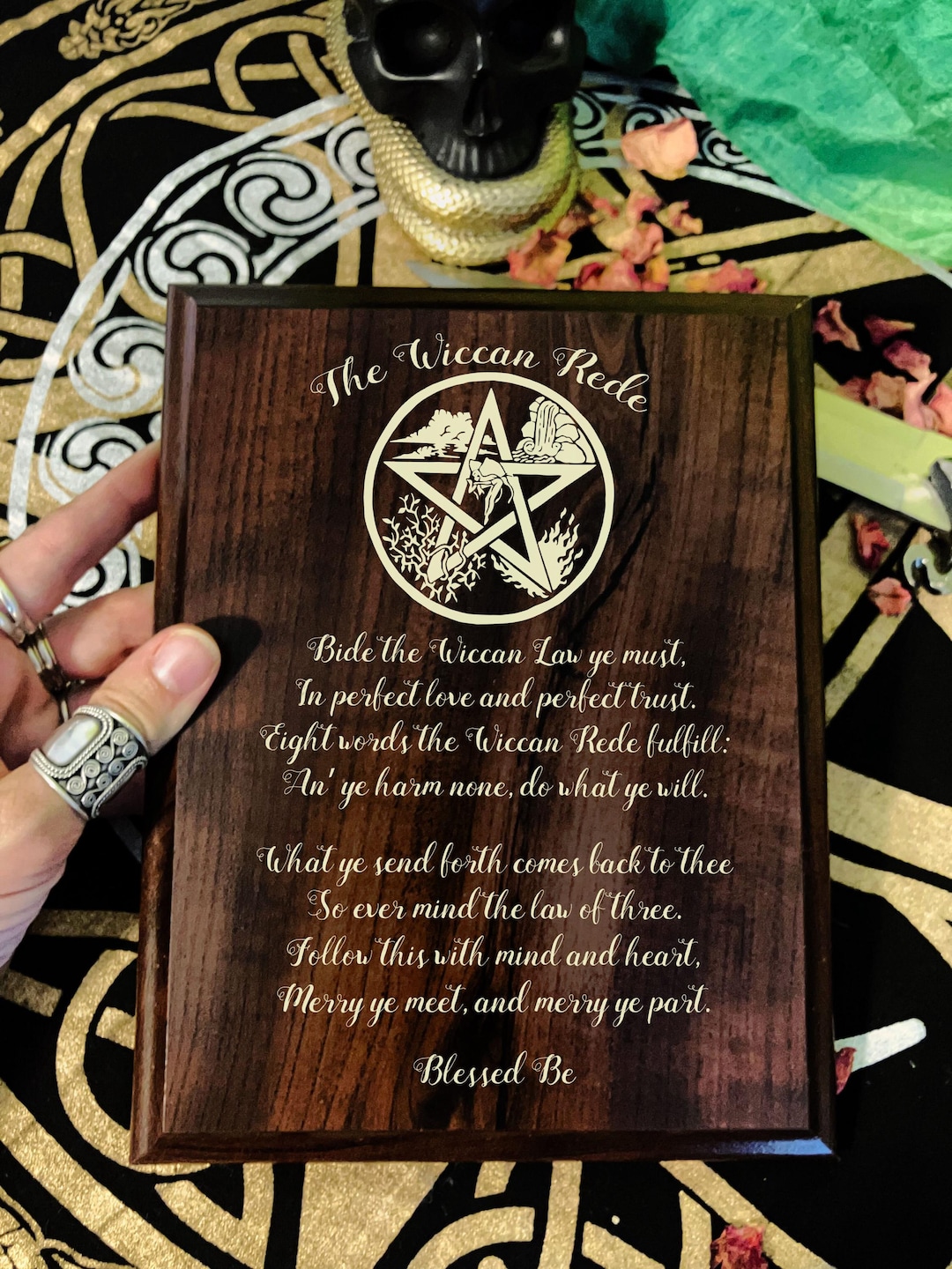 Wiccan Rede Wall Plaque - Elemental Pentagram Design - Wooden Wall ...