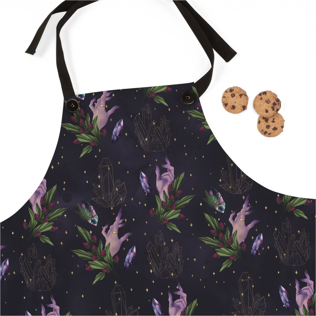 Kitchen Witch Apron - Featuring Crystals Botanicals and Witchy Hands ...
