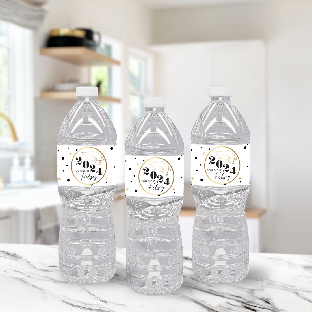Customized Graduation Water Bottle Label Black and Gold Personalized ...