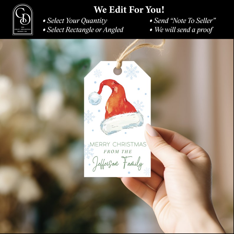 Personalized Santa Hat Gift Tag Holiday Gift Tag Santa Christmas Tag ...