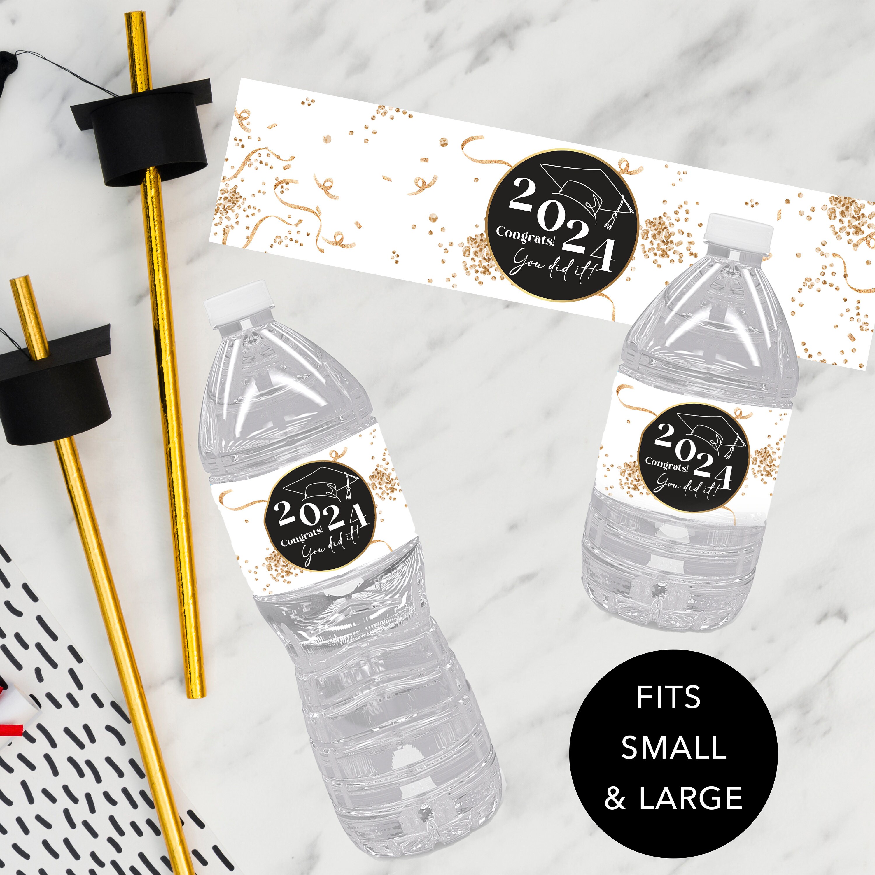 Customized Graduation Water Bottle Label Black and Gold Personalized ...
