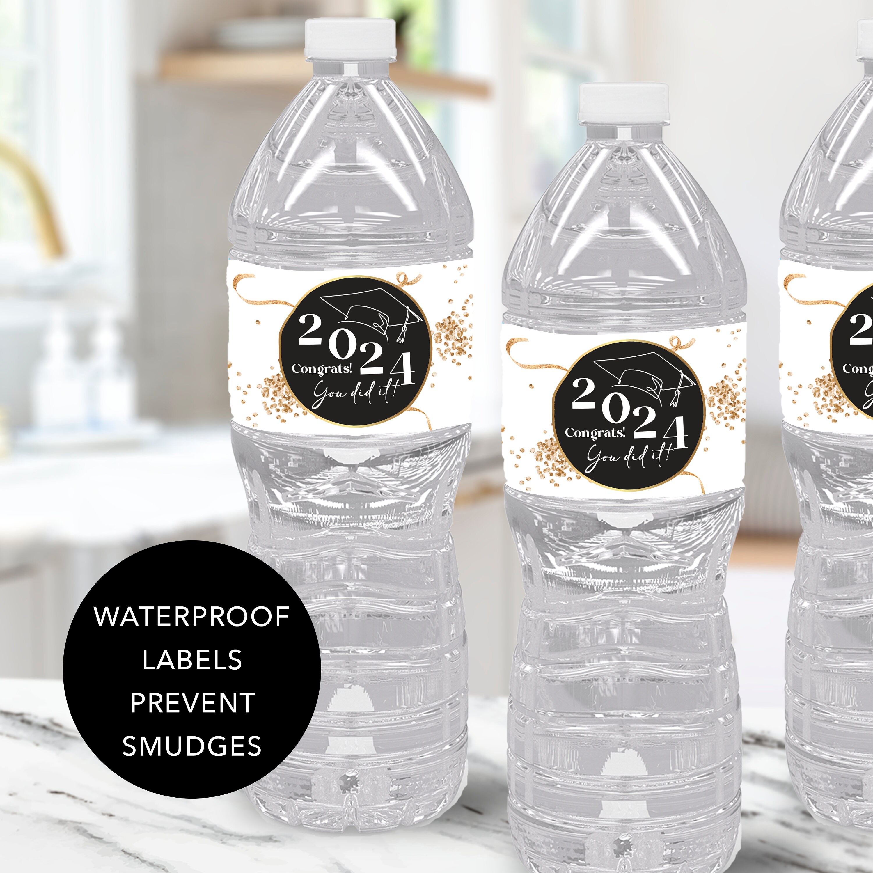 Customized Graduation Water Bottle Label Black and Gold Personalized ...