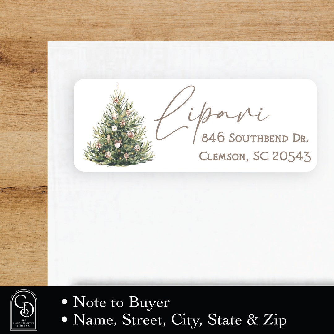 Elegant Christmas Tree Address Label Custom Watercolor Christmas Tree ...